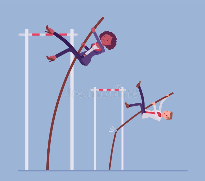 Business Office Competitors Attempt To Vault Over Bar with Pole Stock ...