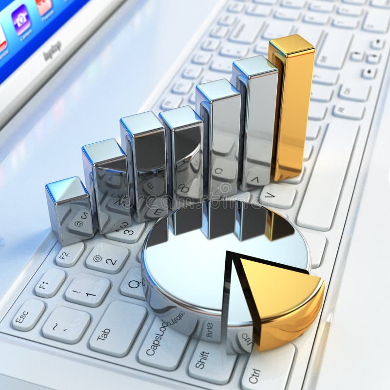 Business Office Concept. Graph and Charts on Laptop Keyboard Stock ...