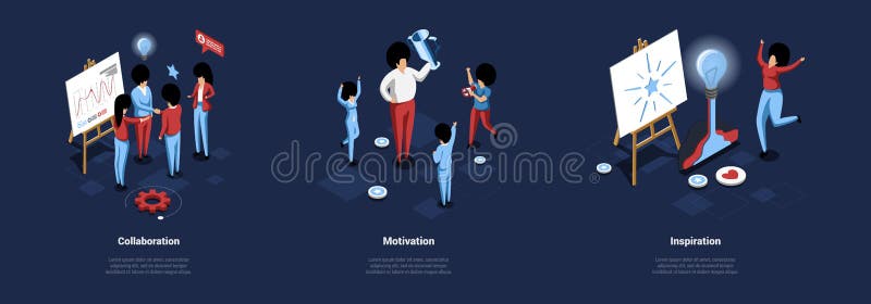 Business Office Conceptual Illustration on Three Different Topics ...