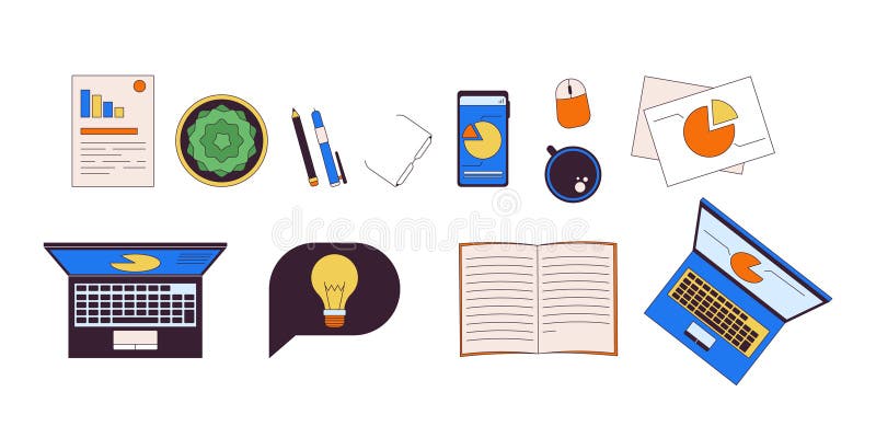 Office Workplace Objects Set Stock Illustrations – 1,594 Office Workplace Objects Set Stock ...