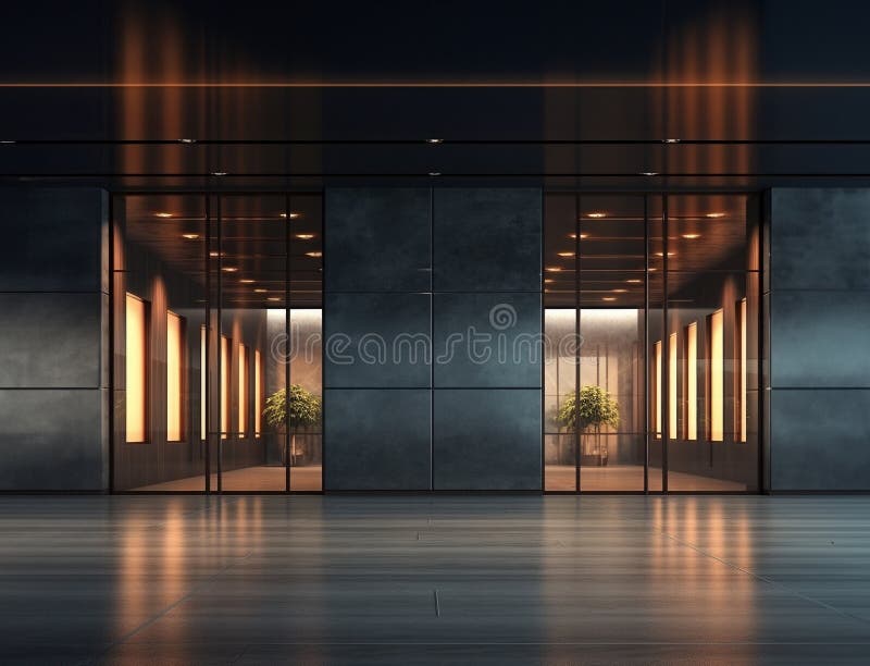 Business Office Interior with Private Rooms and Corridor, Mockup Wall ...