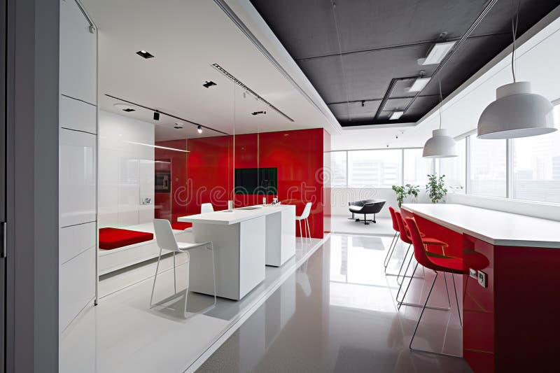 Business Office Interior with Red and White Walls. Generative Ai Stock ...