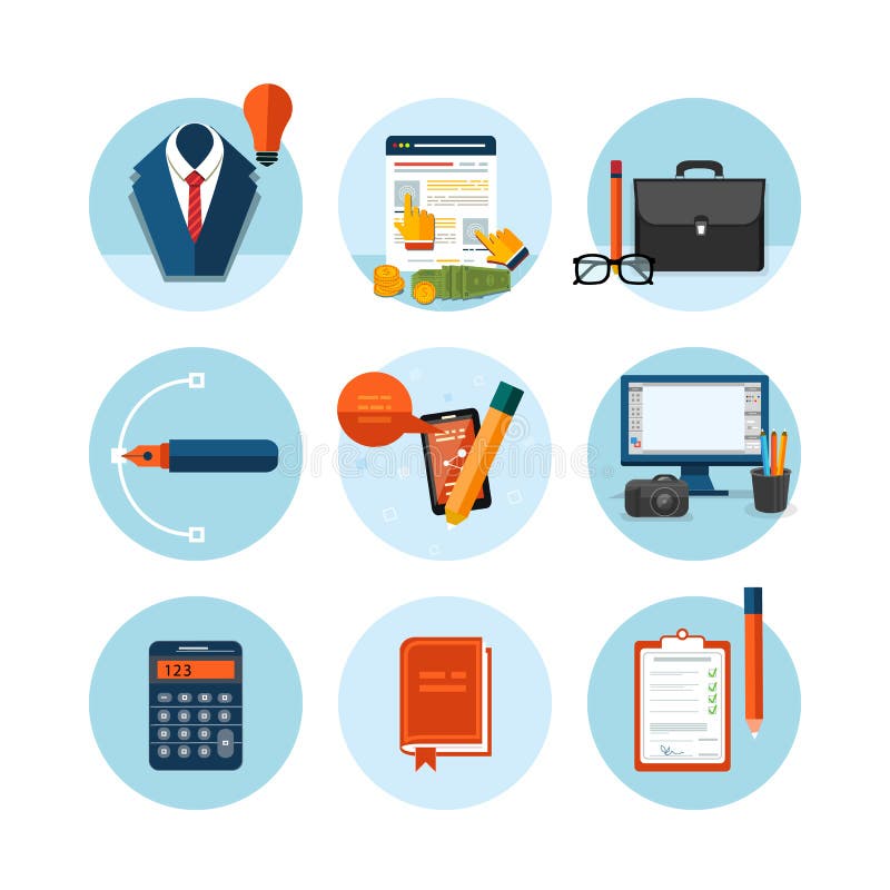 Business, Office and Marketing Items Icons. Stock Vector - Illustration ...