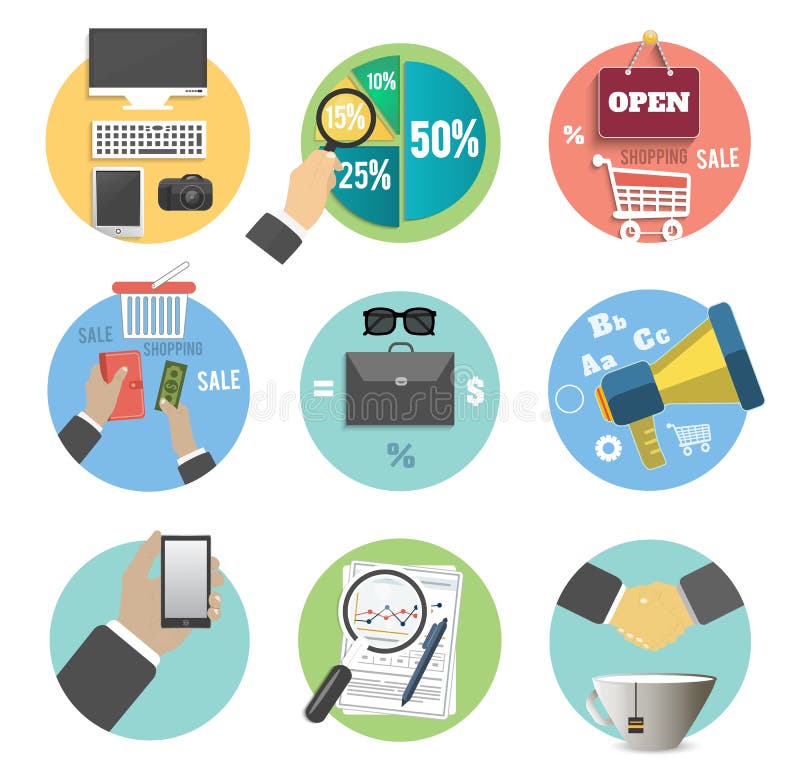Business, Office and Marketing Items Icons. Stock Vector - Illustration ...