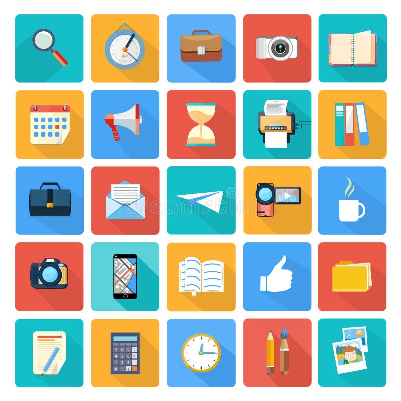 Business, Office and Marketing Items Icons Stock Vector - Illustration ...