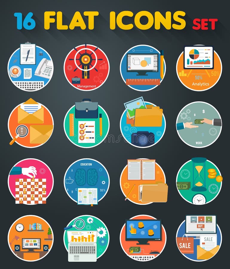 Business, Office and Marketing Items Icons Stock Vector - Illustration ...