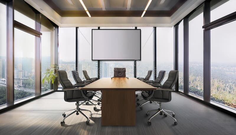 Business Office Meeting Interior with Board and Chairs, Mockup Frames ...