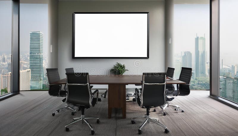 Business Office Meeting Interior with Board and Chairs, Mockup Frames ...
