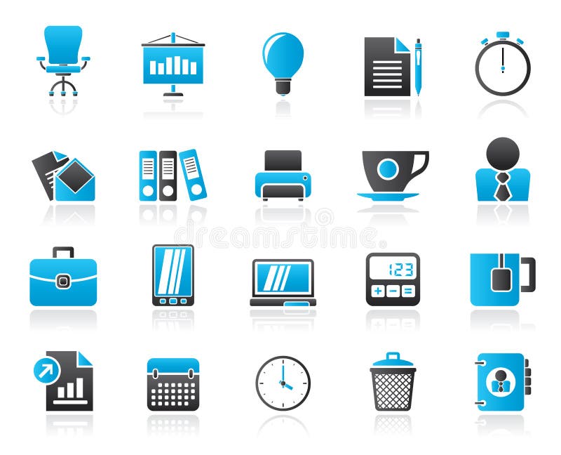 Business and Office Objects Icons Stock Vector - Illustration of ...