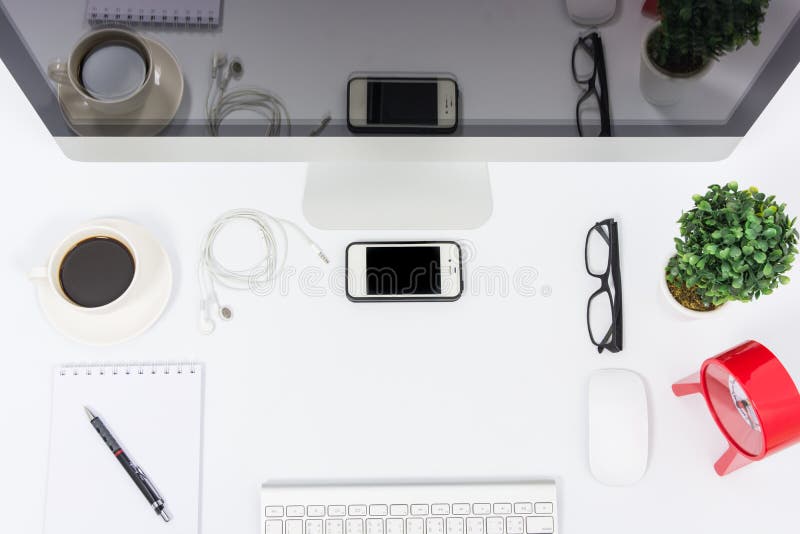 Business Office Top View Computer Monitor Stock Image - Image of tree ...