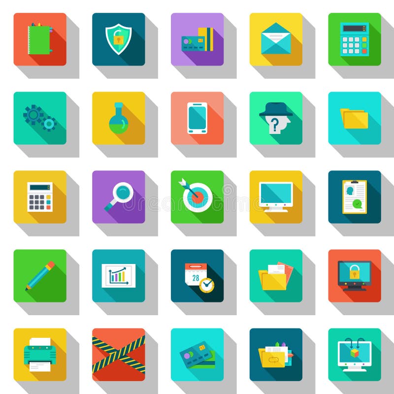 Business and Office Work Flat Icons. Stock Vector - Illustration of ...