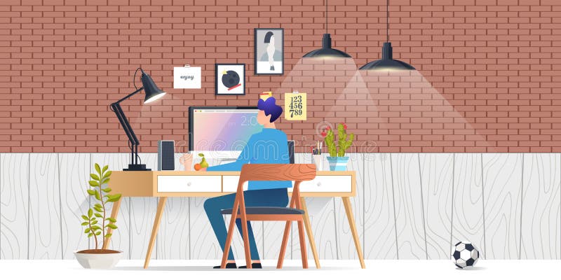 Business Office Workplace Man Working on Computer Stock Vector ...