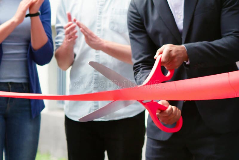 Business Opening Ceremony: Cutting Ribbon Stock Photo - Image of room ...