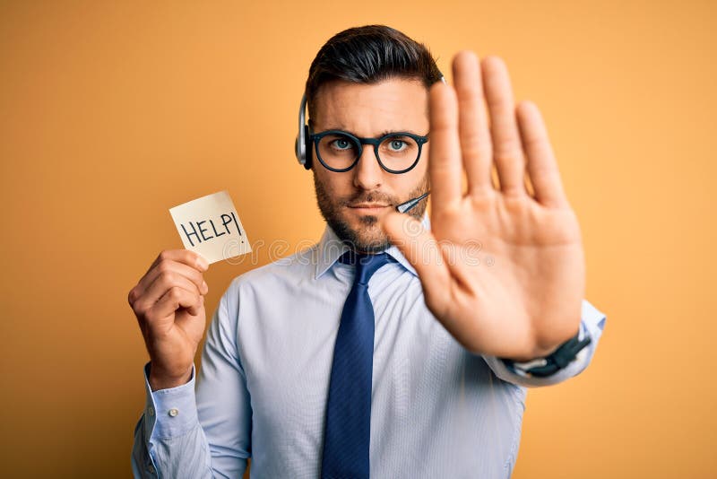 Business Operator Man with Customer Service Headset from Call Center ...