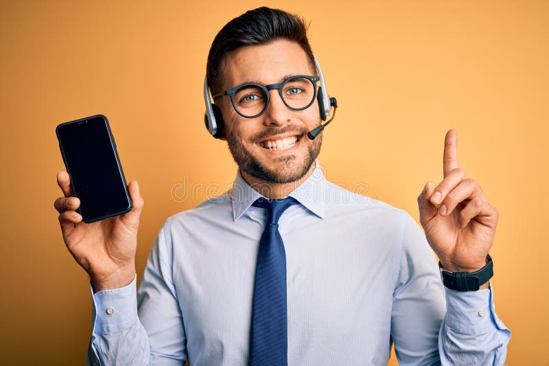 Business Operator Man with Customer Service Headset from Call Center ...
