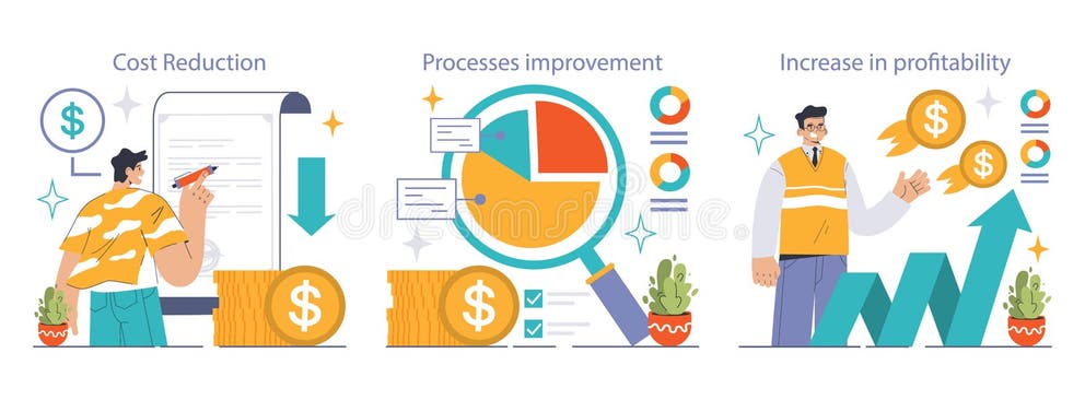 Business Optimization Set. Flat Vector Illustration Stock Vector - Illustration of increase ...