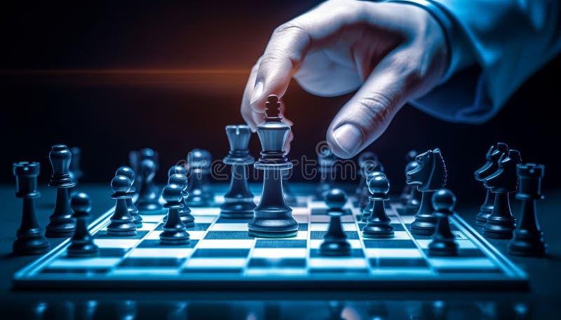 Business Organize Strategy Brainstorm Chess Board Game with Hand Touch ...