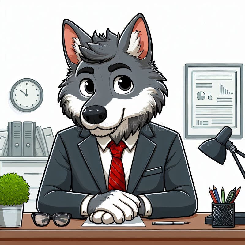 Business-Oriented Wolf Working at Desk Stock Illustration ...