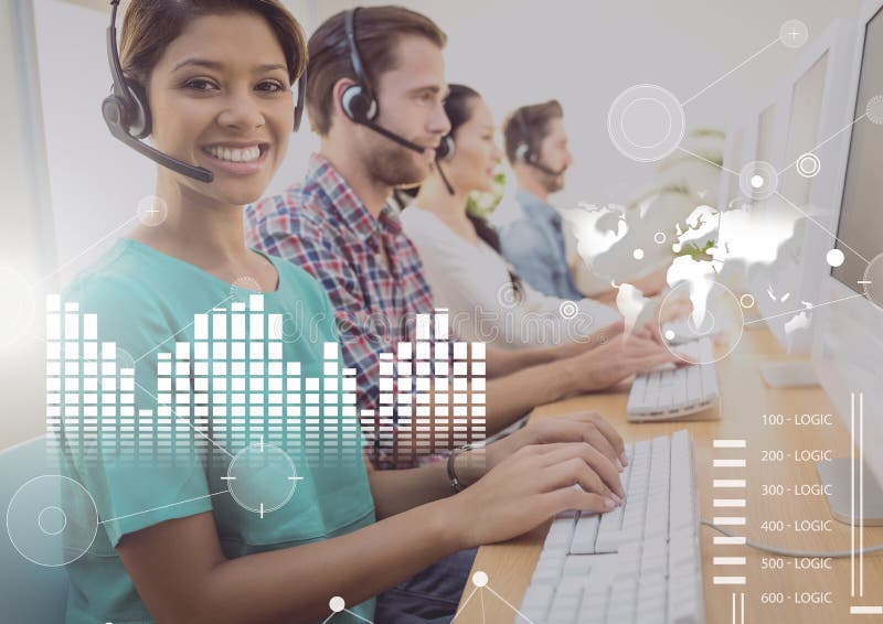 Business Overlay Interface with Customer Service People and Computers ...