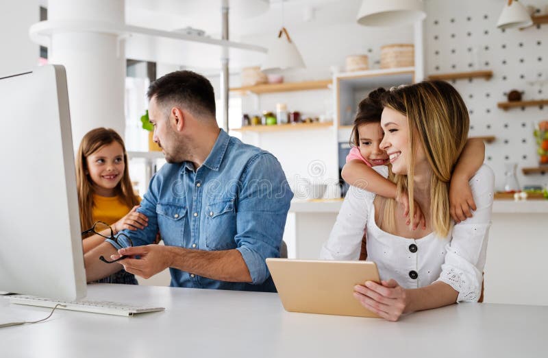 Business Parents Interrupts by Her Children while Working in Home ...