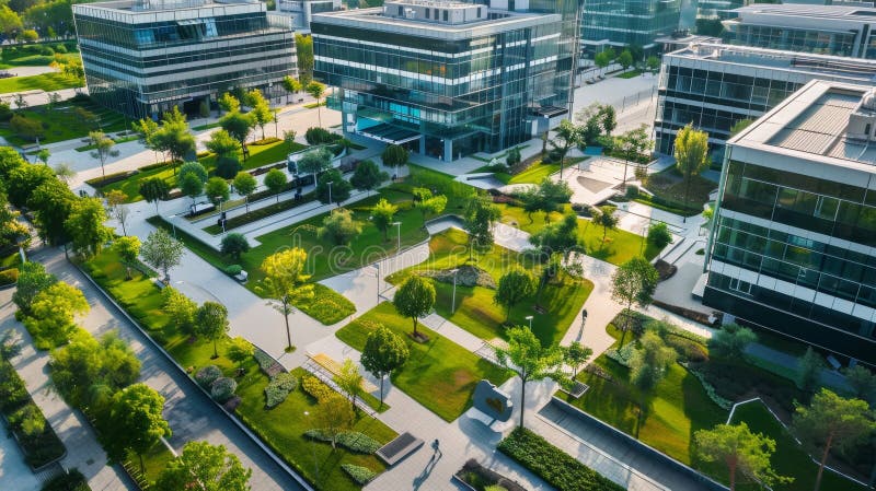 Business Park with Multiple Office Buildings and Green Spaces Stock ...