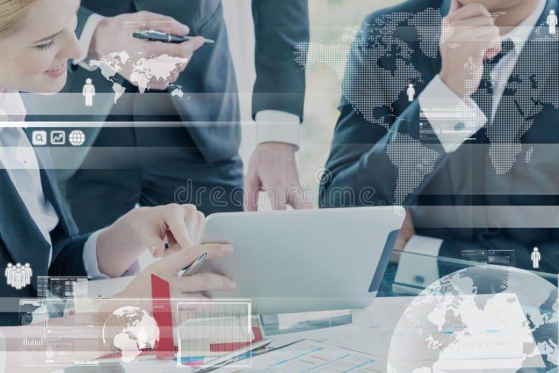 Business Person Working On Computer Against Technology Background Stock ...