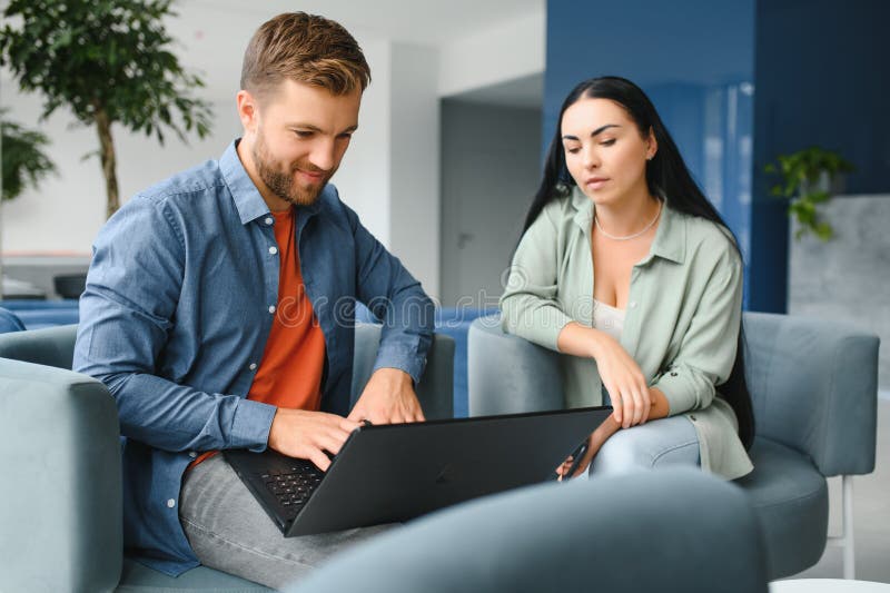Business Partners Meeting in Office Lobby Stock Photo - Image of adult ...