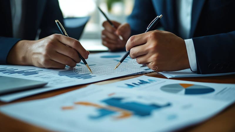 Business Partners Review Financial Documents at Meeting. Analyze ...