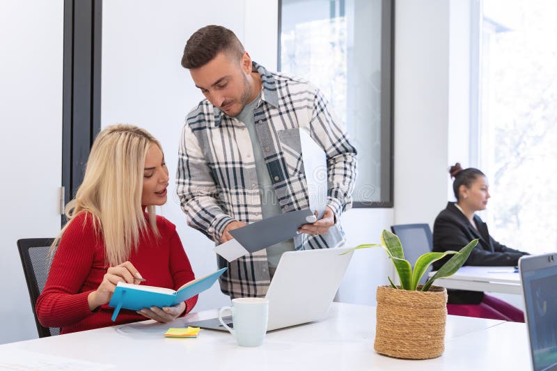 Business Partners Reviewing Documents and Paperwork while Working in ...