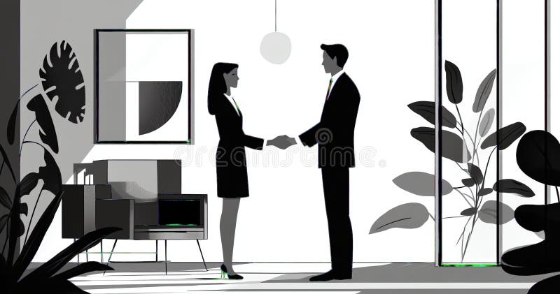 Business Partners Shaking Hands in a Minimalist Office Setting Stock ...