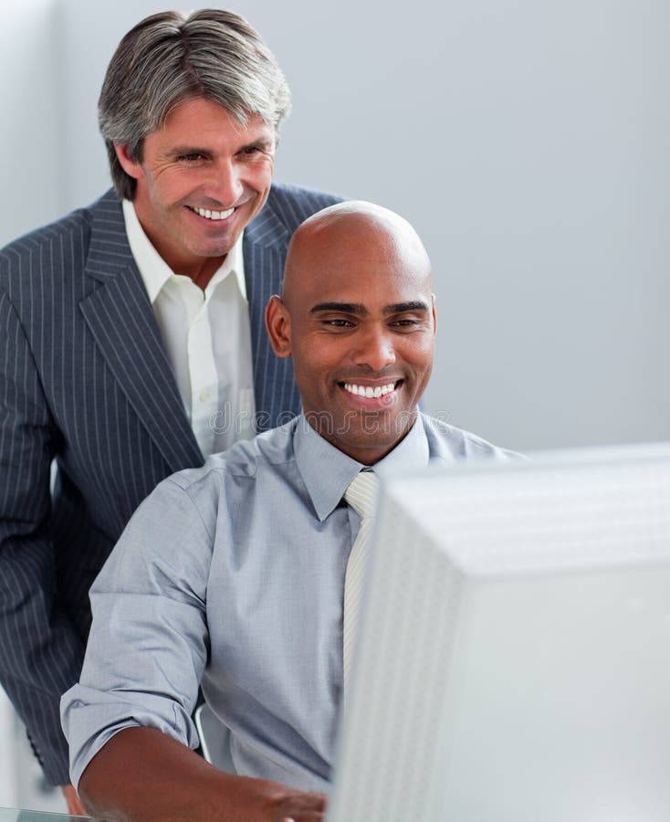 Business Partners Working at a Computer Stock Image - Image of computer ...