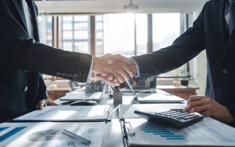 Business Partnership Agreement Handshake in Modern Office Stock ...