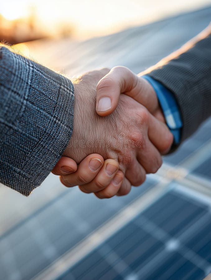 Business Partnership Blossoms with a Handshake on a Solar Energy ...