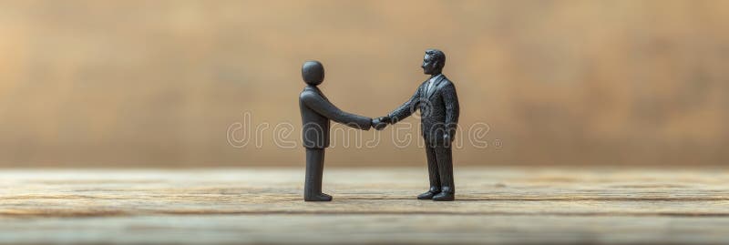 Business Partnership Concept Two Miniature Figures Shaking Hands on a ...
