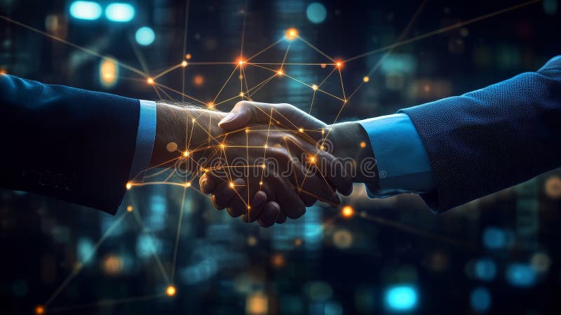Business Partnership Handshake with Digital Network Connection Two ... Business Partnership Handshake with Digital Network Connection Two ...