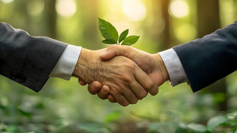 Business Partnership Handshake with Green Leaf in Forest Stock ...