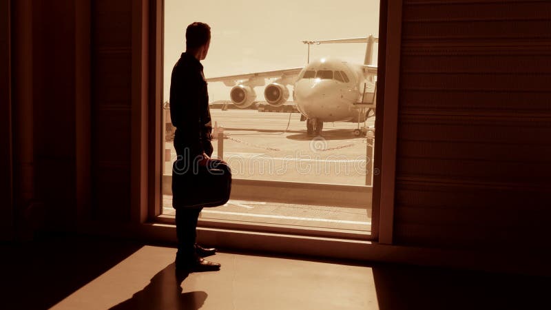 Business Passenger Waiting Inside Airport Gate for Airplane Flight ...