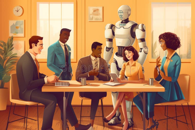 Business People with AI Robot Live Style Concept Generative AI Stock ...