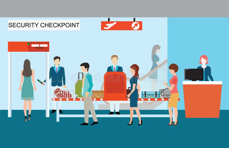 Business People in Airport Terminal, Security Check. Stock Vector ...