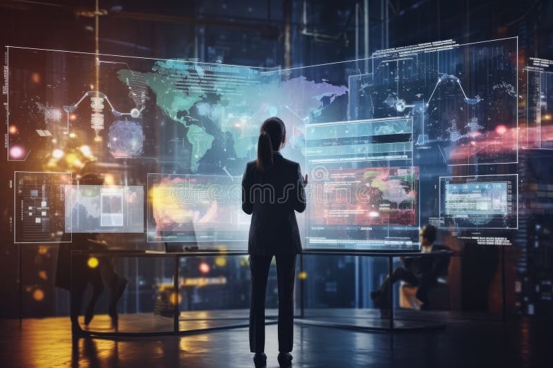 Business People Analysis Big Data Statistic Using Interface Futuristic Technology. Generative AI ...