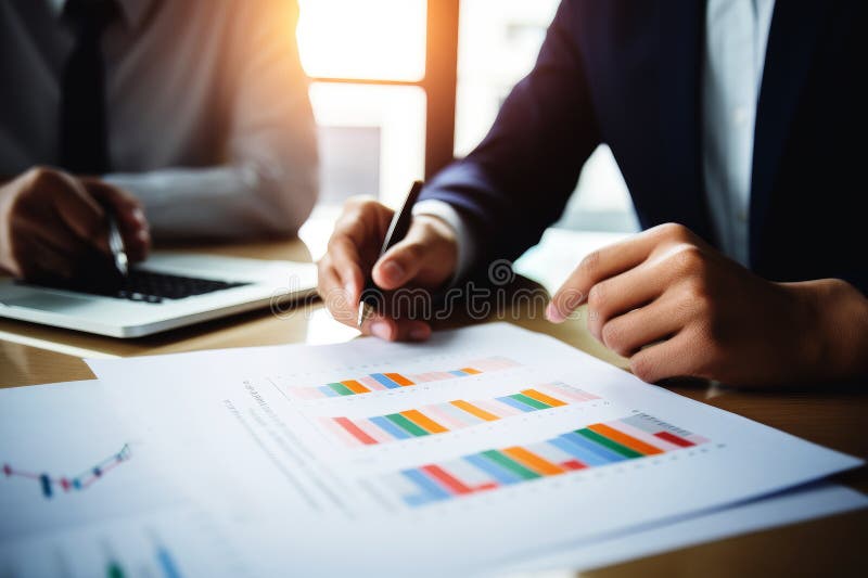 Business People Analysis Cost Graph on Desk at Office with Generative ...