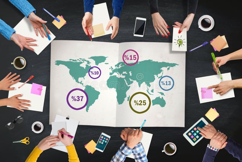 Business People Analysis World Map on Table Stock Photo - Image of ...