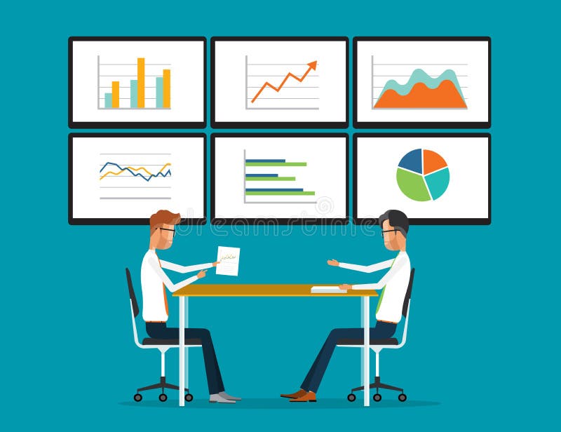 Business People Analytics Graph Report on Monitor Stock Vector ...