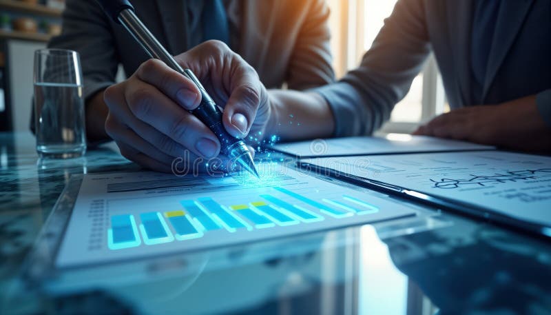 Business People Analyze Marketing Plan Documents. Review Target ...