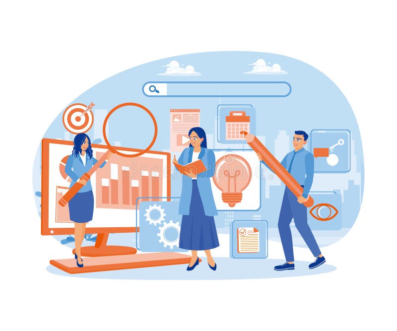 Business People Analyze Office Work Management. Teamwork Communication ...