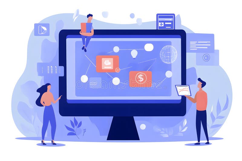 Business People Analyzing Data on a Large Computer Monitor Stock ...