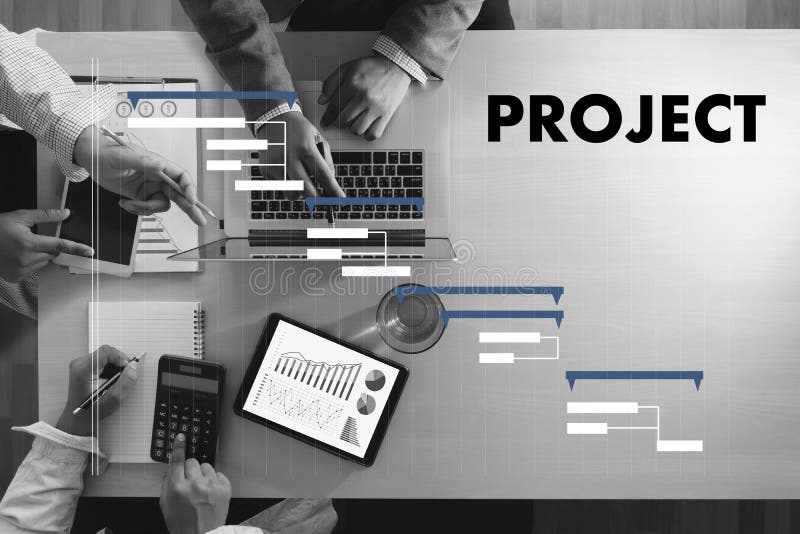 Business People Analyzing PROJECT MANAGEMENT Updating Gantt Cha Stock ...