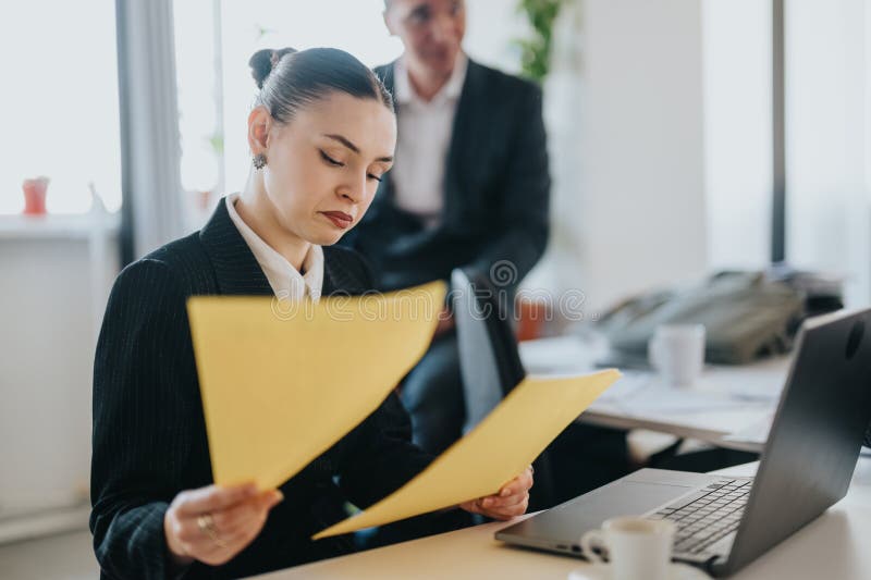 Business People Analyzing Reports in a Collaborative Office Environment ...