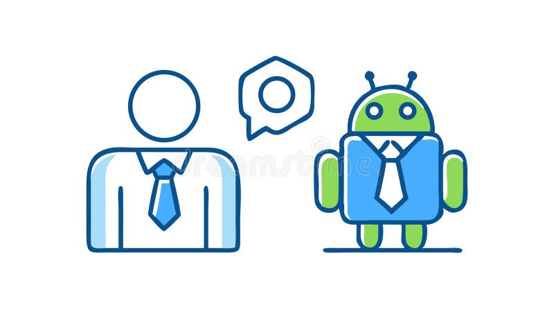 Business People and Androids, Future of Workforce, Vector Design ...