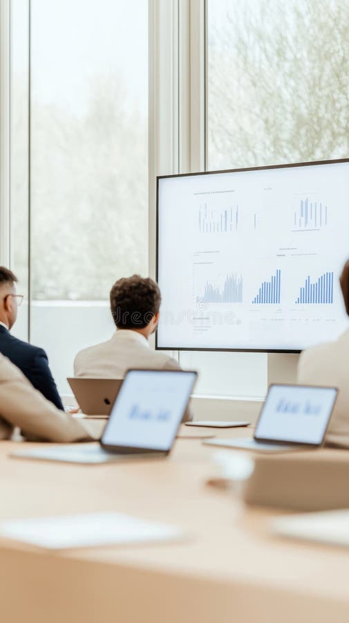 Business People Attentively Study Financial Data Displayed on Large ...